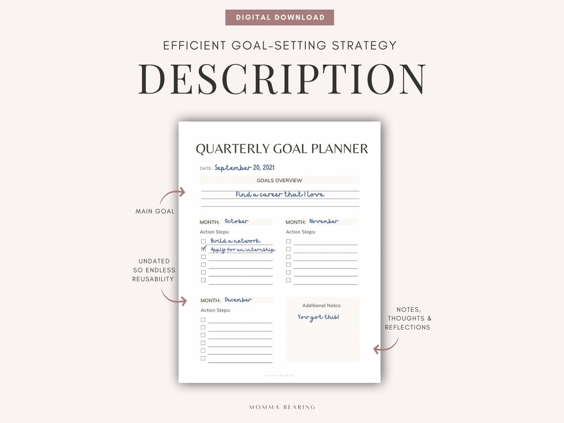 Q4 Action Plan Template, Printable Quarterly Goal Tracker, Business ...
