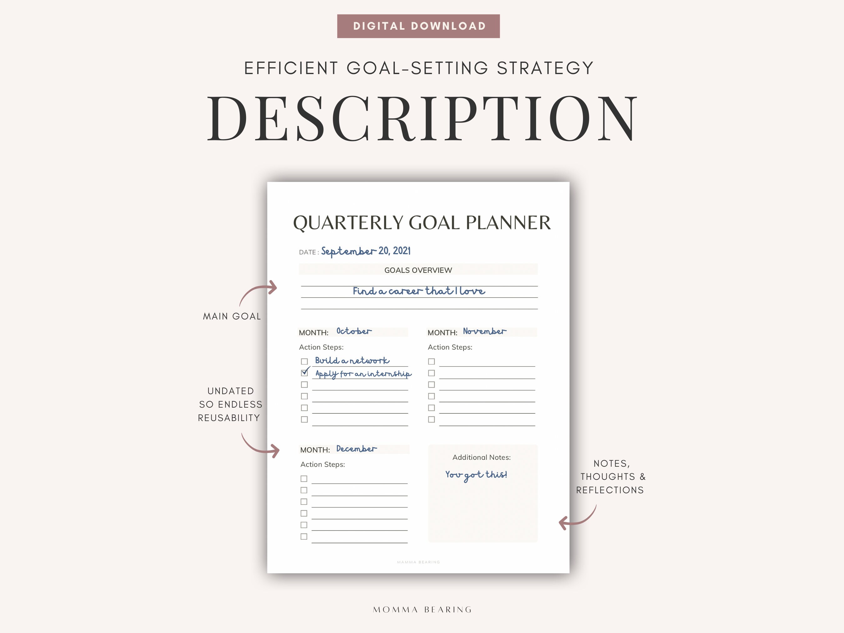 Q4 Action Plan Template, Printable Quarterly Goal Tracker, Business ...