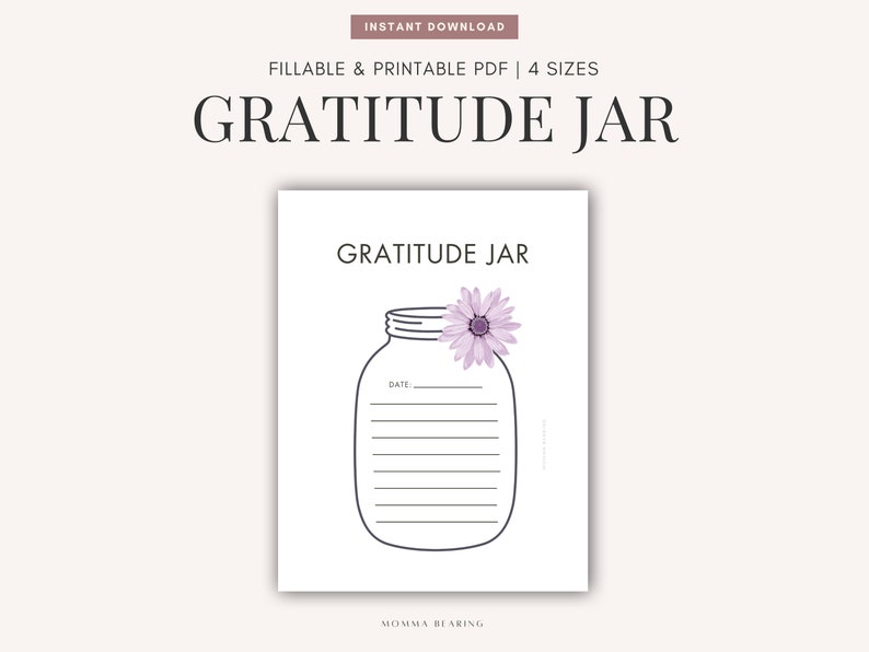 Gratitude Jar Printable Template, 30 Day Challenge, Daily Mindfulness ...