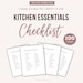 Kitchen Essentials Printable Checklist, Kitchen Inventory, Kitchen ...