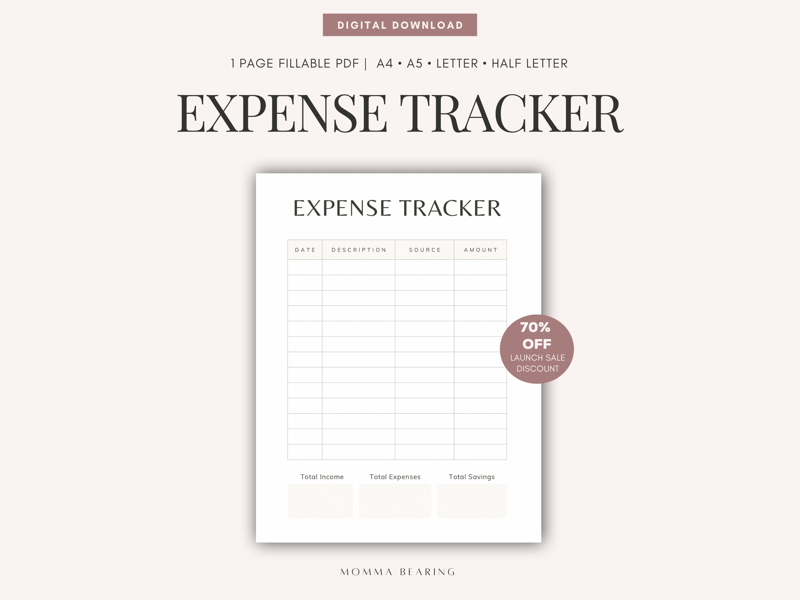 Simple Expense Tracker Printable, Spending Tracker, Transaction Log ...
