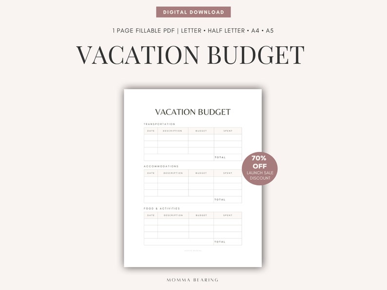 Simple Vacation Budget Printable, Holiday Budget Sheet, Girls Trip ...