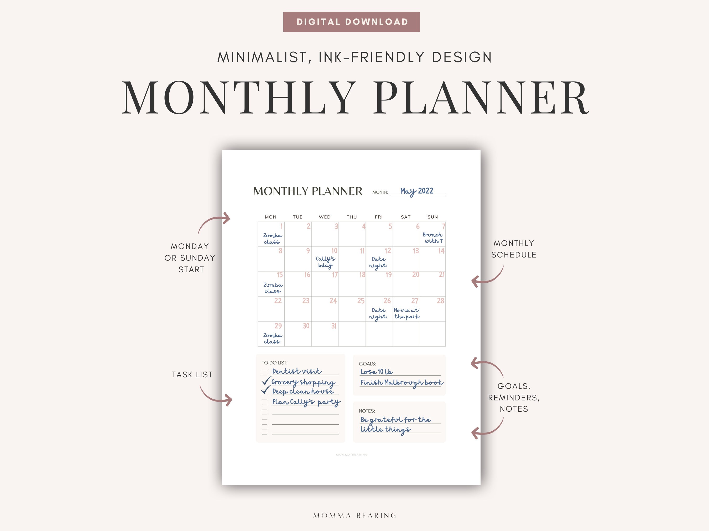 Undated Daily, Weekly, Monthly Planner Bundle, Minimalist Aesthetic ...