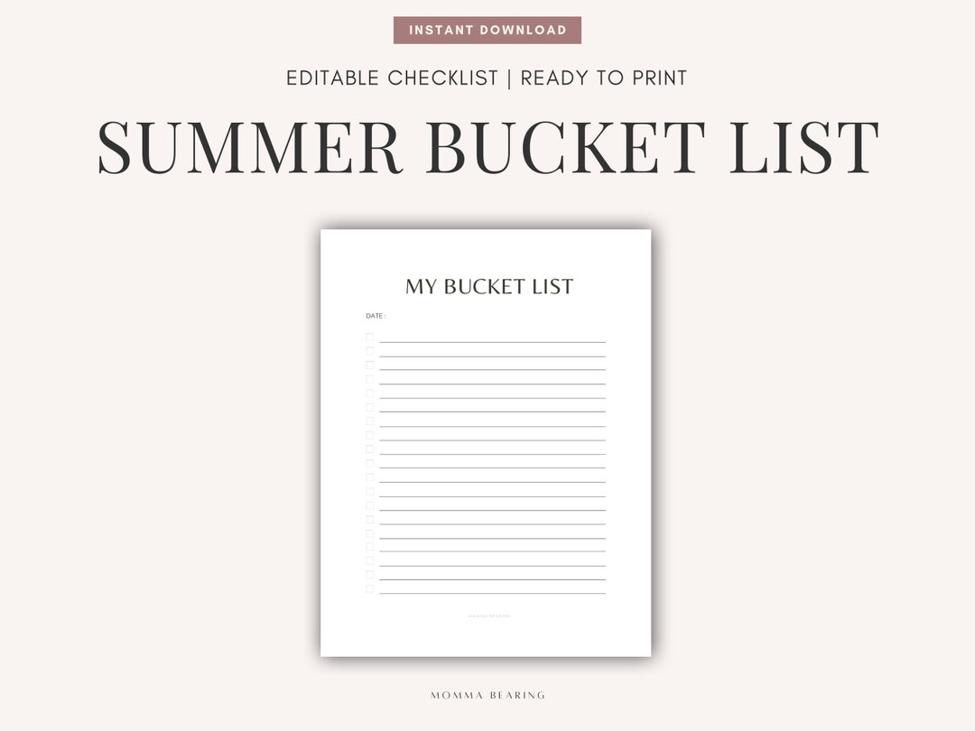 Summer Bucket List Printable, Family Vacation Ideas, Printable Girls ...