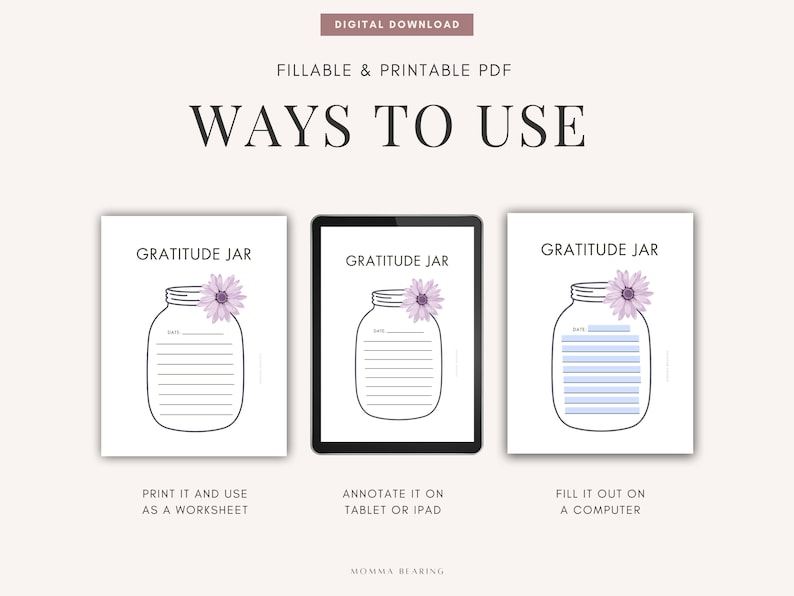 Gratitude Jar Printable Template, 30 Day Challenge, Daily Mindfulness ...