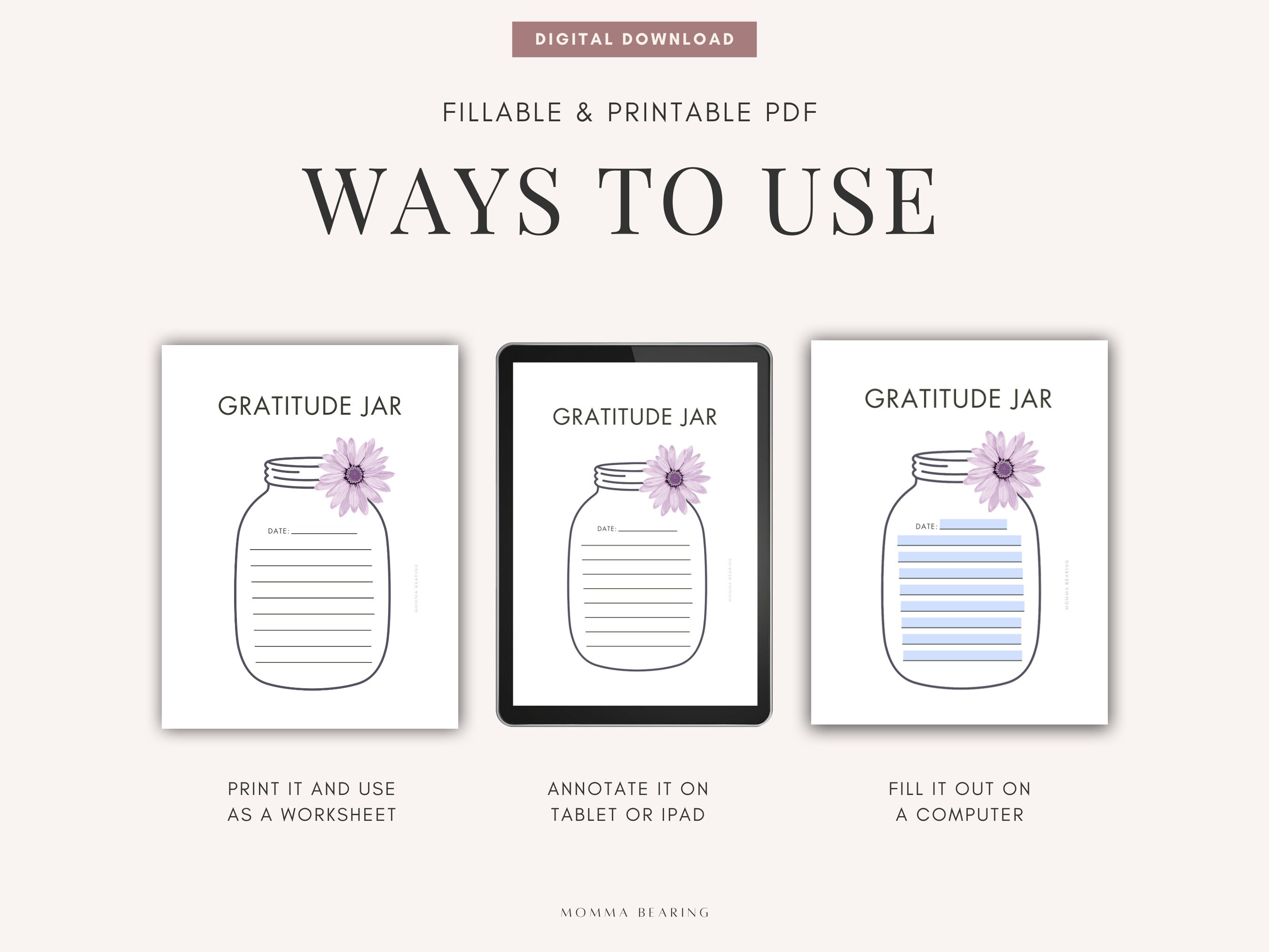 Gratitude Jar Printable Template, 30 Day Challenge, Daily Mindfulness ...