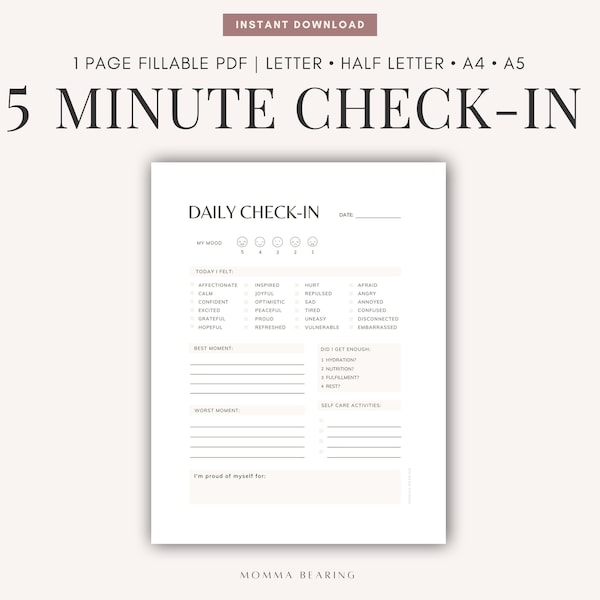 Mental Health Check in Worksheet - Etsy