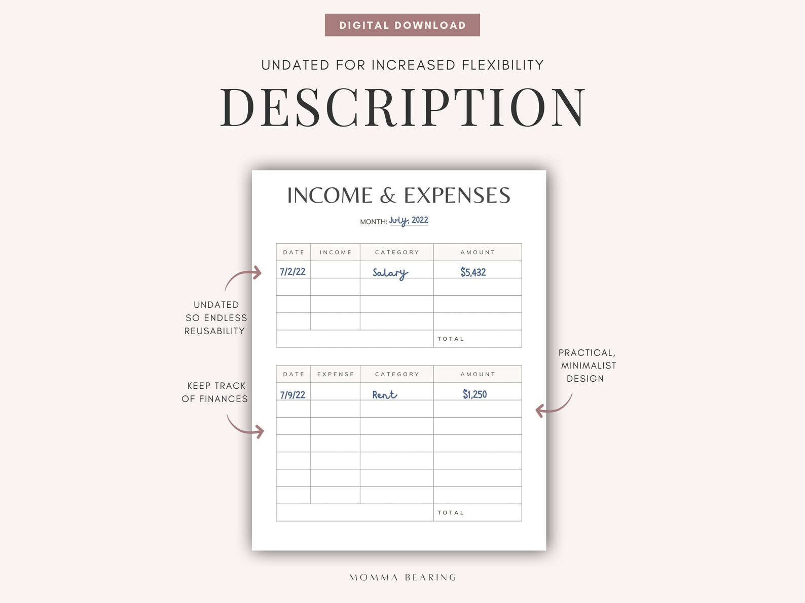 Income and Expenses Tracker Printable, Money Tracking, Bill Organizer ...