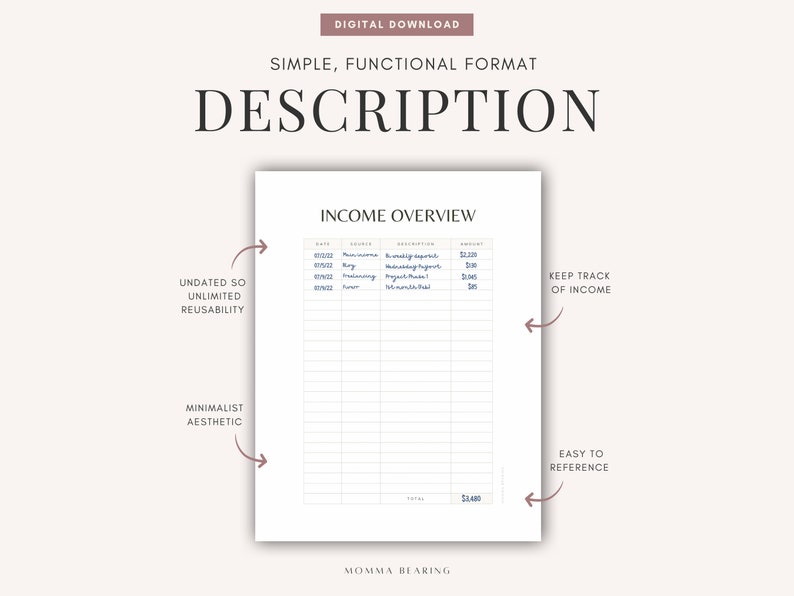 Income Overview Printable, Income Tracker, Money Management, Monthly ...