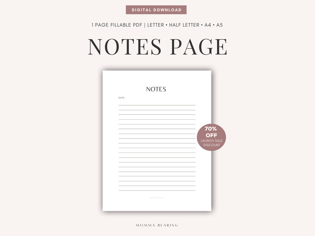 Notes Page Printable, Minimalist Note Taking Paper, Undated Notepad ...