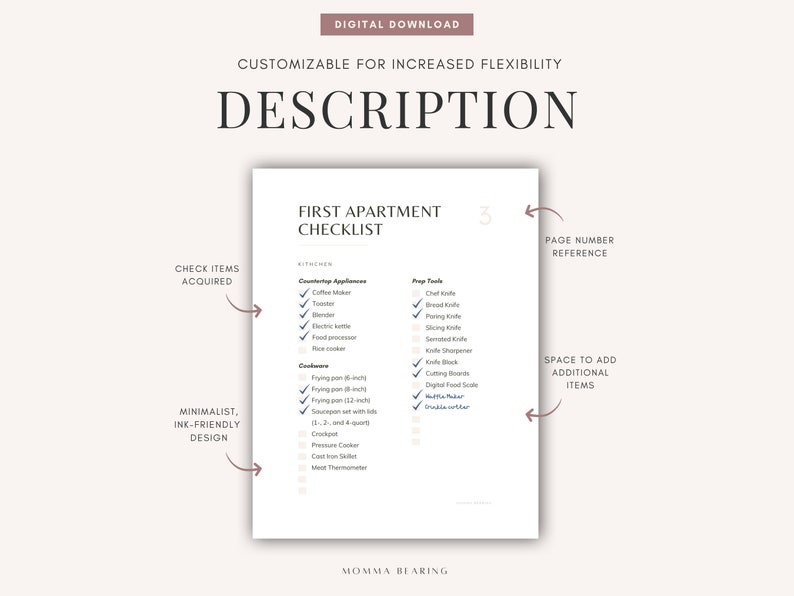 First Apartment Checklist Printable New Home Essentials - Etsy