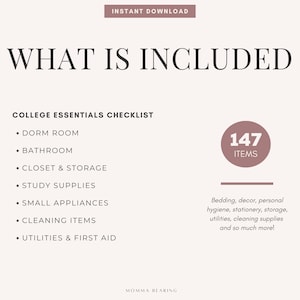 Best College Essentials Checklist, Printable Dorm Room Packing List A4 ...