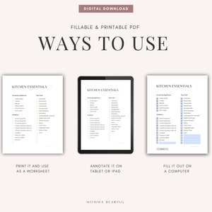 Kitchen Essentials Printable Checklist, Kitchen Inventory, Kitchen Tools Master List, New Home ...