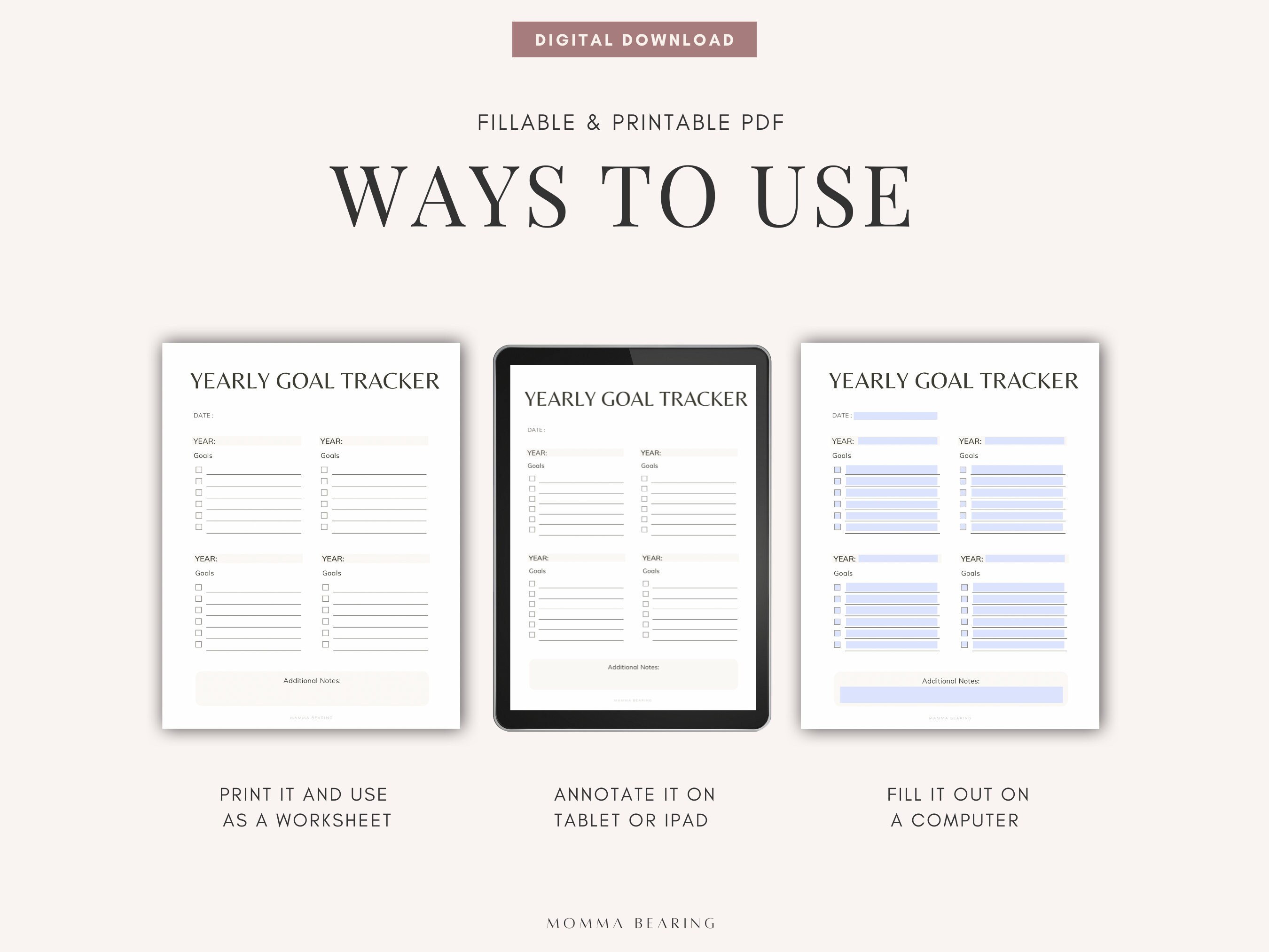 Long-term Goals Tracker, Printable 4 Year Plan, Goal Setting Worksheet ...