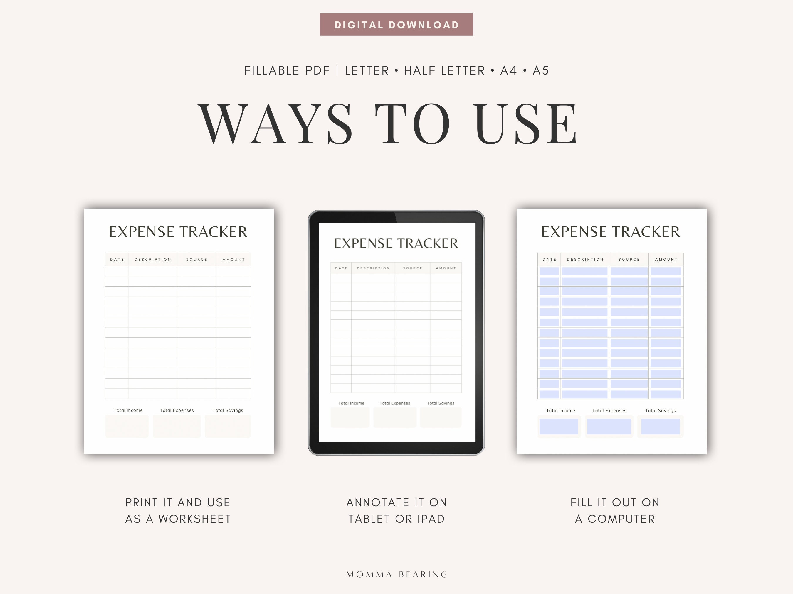 Undated Expenses Tracker Printable, Digital Spending Tracker, Business ...