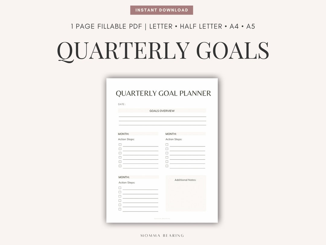 Printable Quarterly Goal Tracker, Quarter at a Glance, Undated 90 Day ...