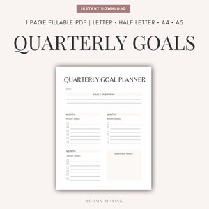 Printable Quarterly Goal Tracker, Quarter at a Glance, Undated 90 Day ...