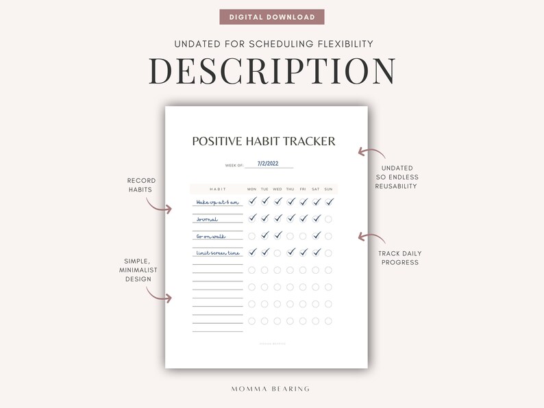 Minimalist Positive Habit Tracker, Weekly Healthy Habits, Mindset ...