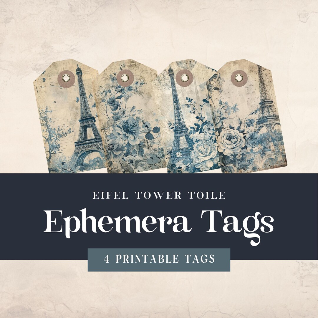 Blue Toile Ephemera Tags, Printable Floral Paris Chinoiserie Tags ...