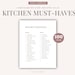 Kitchen Essentials Printable Checklist, Kitchen Inventory, Kitchen ...