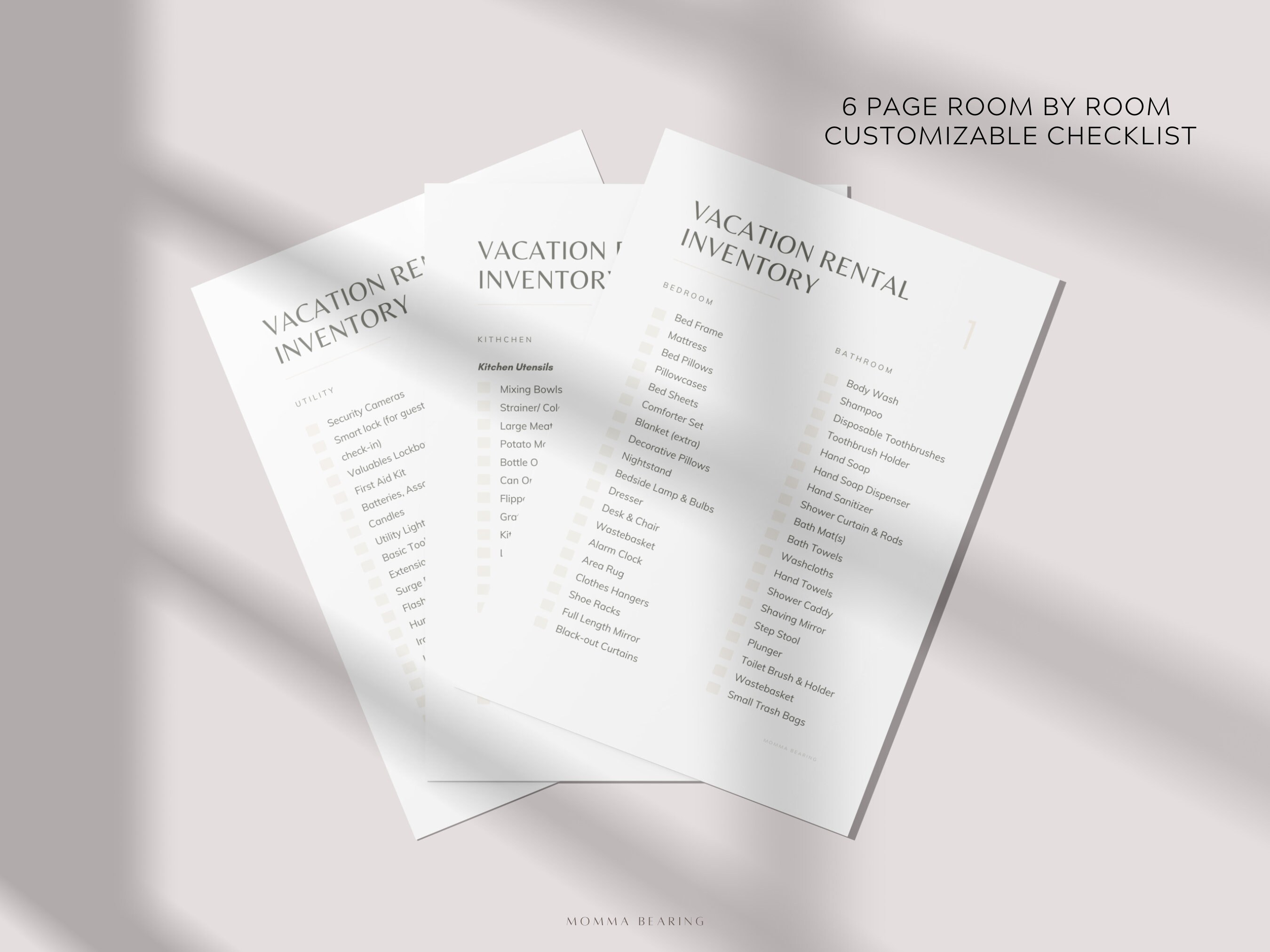 Best Vacation Rental Inventory Printable Checklist, Short Term Rental ...
