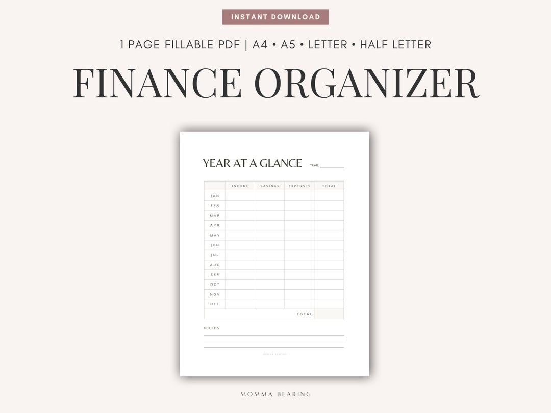 Yearly Personal Finance Organizer, Printable Annual Personal Financial ...