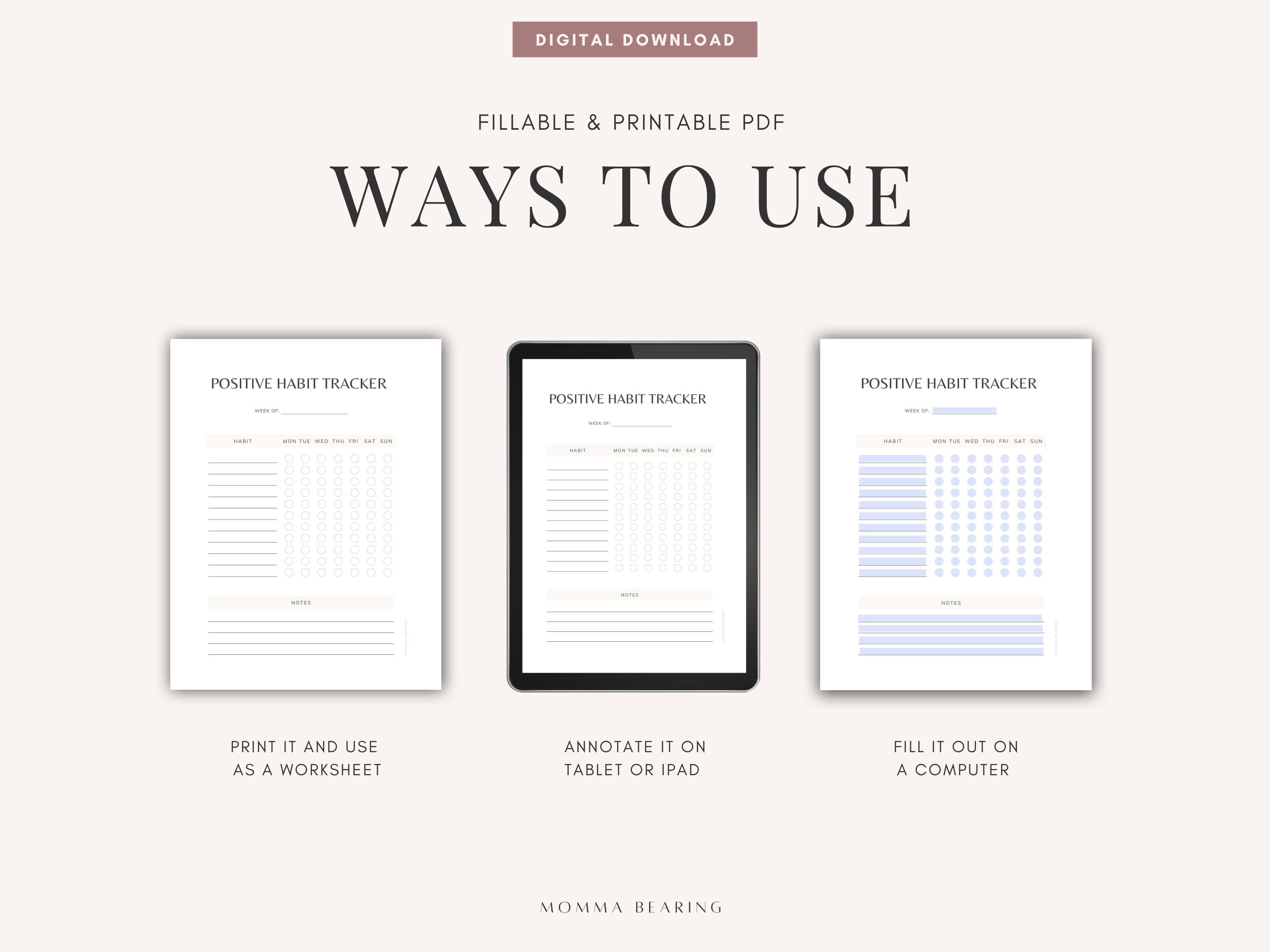 Minimalist Positive Habit Tracker, Weekly Healthy Habits, Mindset ...