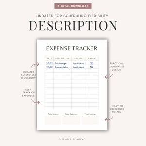 Simple Expense Tracker Printable, Spending Tracker, Transaction Log ...