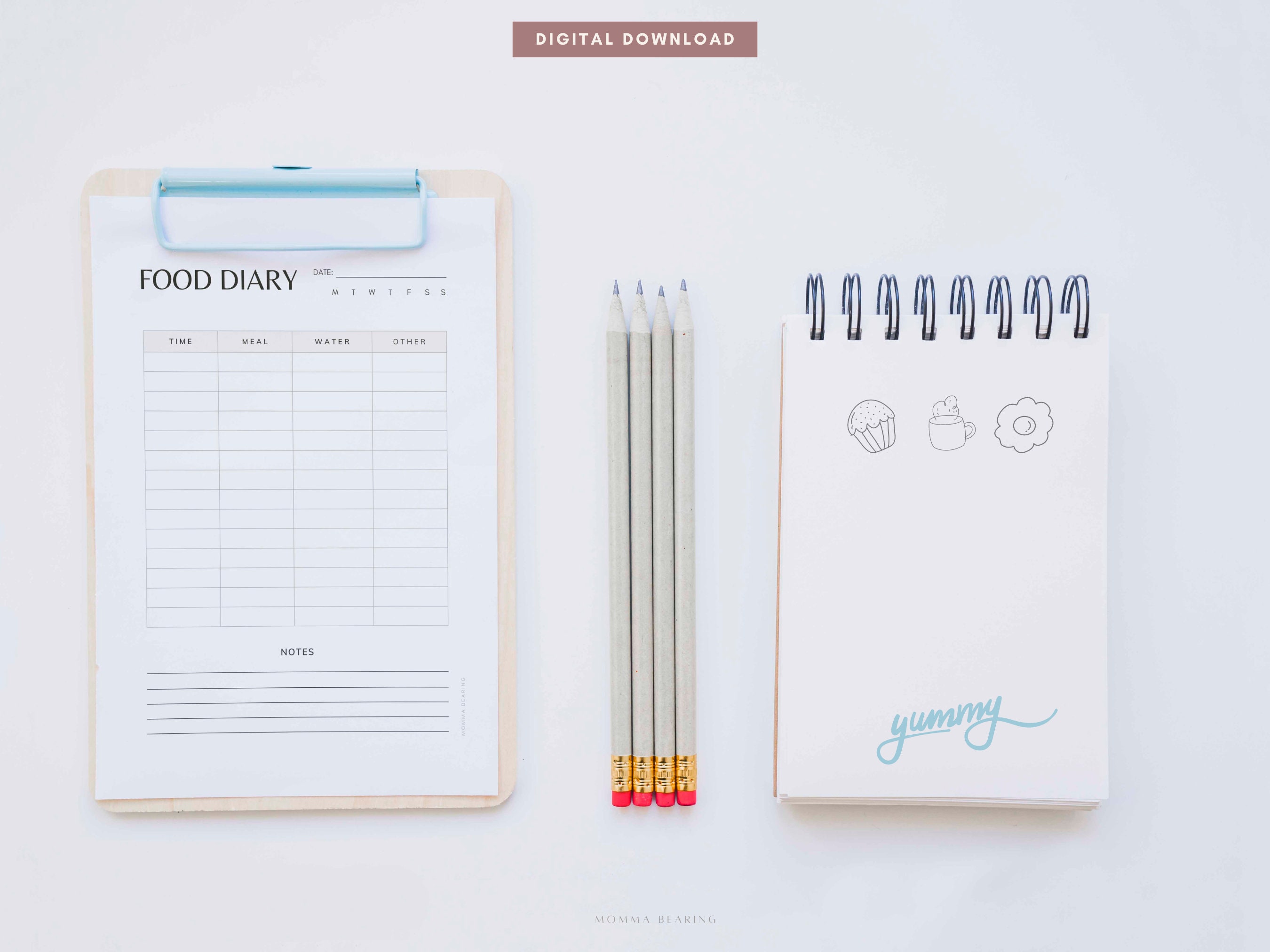 Minimalist Daily Food Log, Printable Nutrition & Water Tracker Template ...