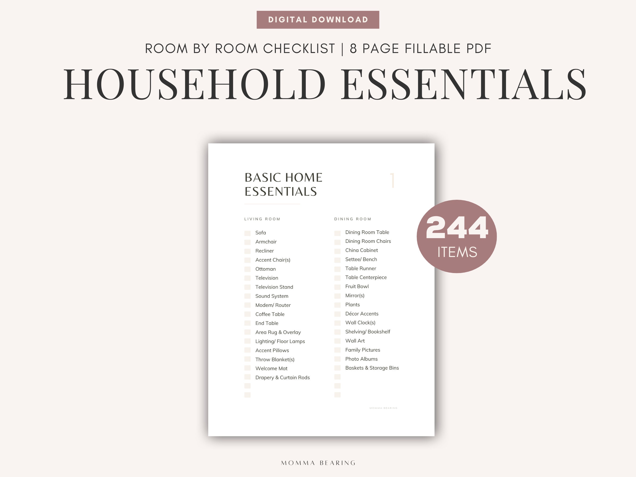 Household Essentials Printable Checklist New Apartment Shopping List