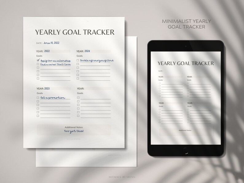 Yearly Goal Tracker Printable, Annual Goal Setting Kit 2024, 4 Year ...