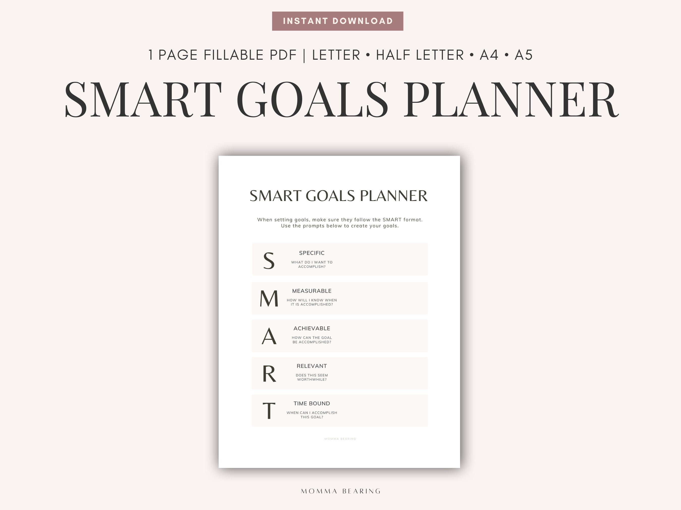 SMART Goal Tracker, Goal Setting Strategy Worksheet, Goal Planner ...