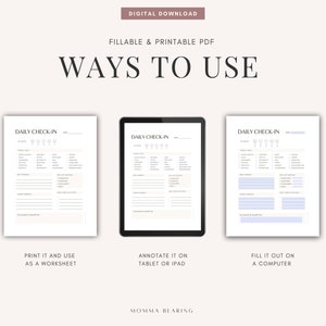 Daily Self Check In, Printable Mood Tracker, Wellness Worksheet for ...