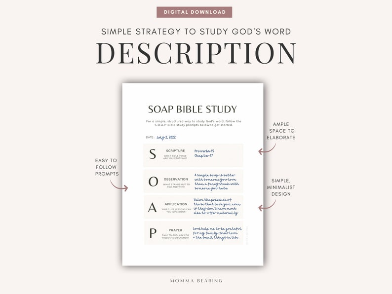 Simple SOAP Bible Study Printable, Christian Scripture Worksheet ...