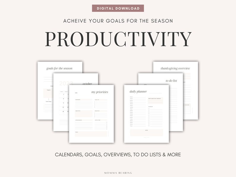 Printable Fall Productivity Planner, Watercolor Autumn Journal for Moms ...