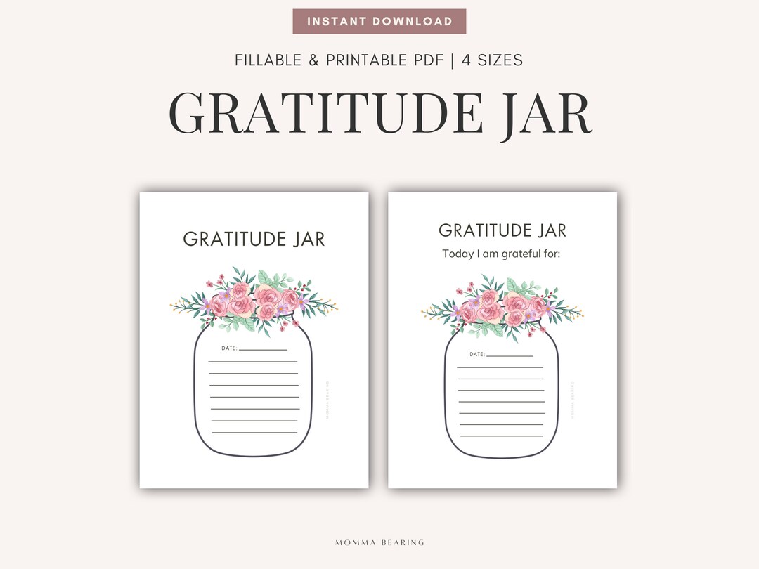 Printable Daily Gratitude Jar, Anxiety Worksheet, Minimalist Self ...