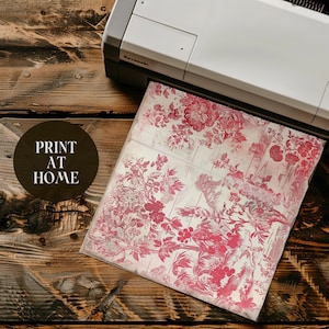Red Toile Junk Journal Digital Paper, Printable Floral Parisian ...
