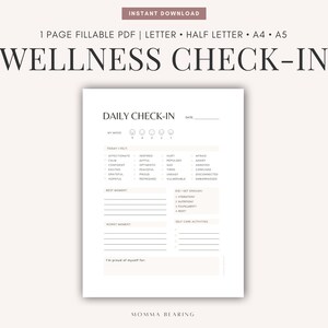 Daily Wellness Check In, Simple Printable Mood Tracker, Self Therapy ...