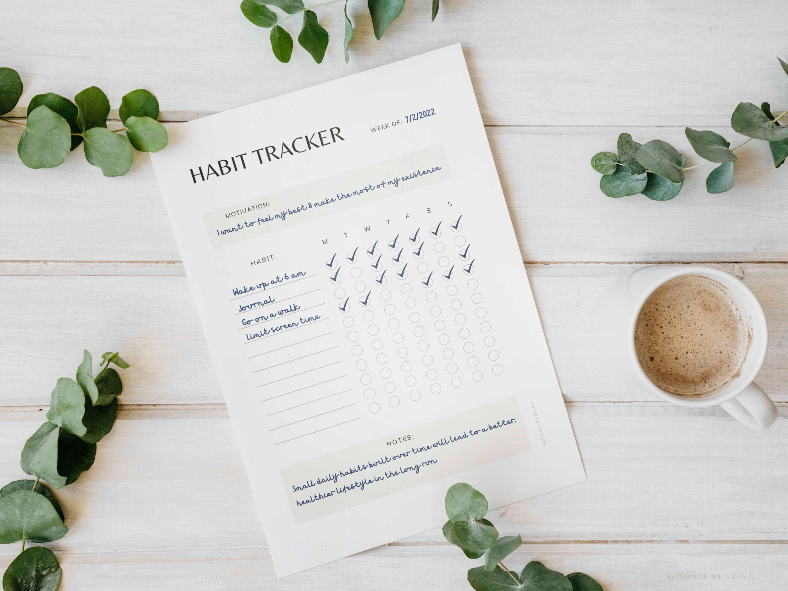 Positive Habit Tracker Printable, Minimalist Weekly Goals Template ...
