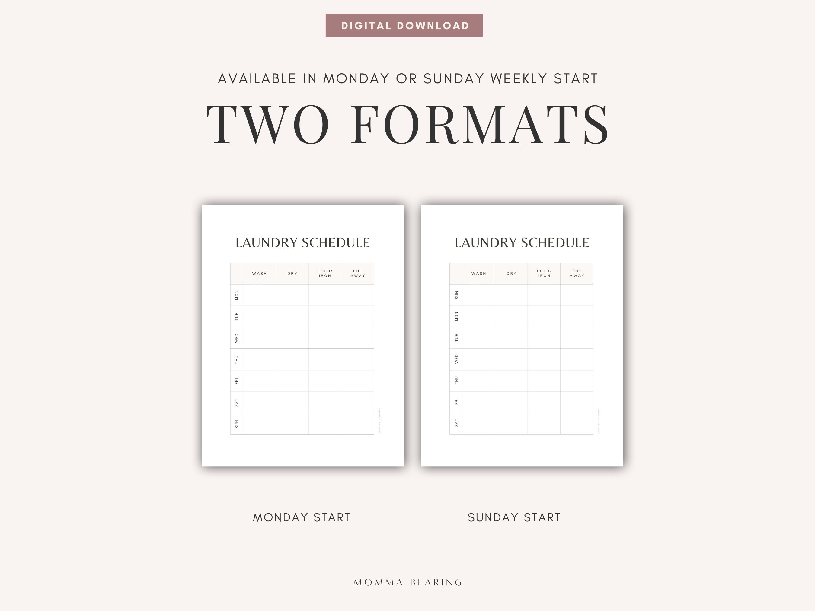 Laundry Schedule Printable, Editable Weekly Laundry Routine, Washing ...