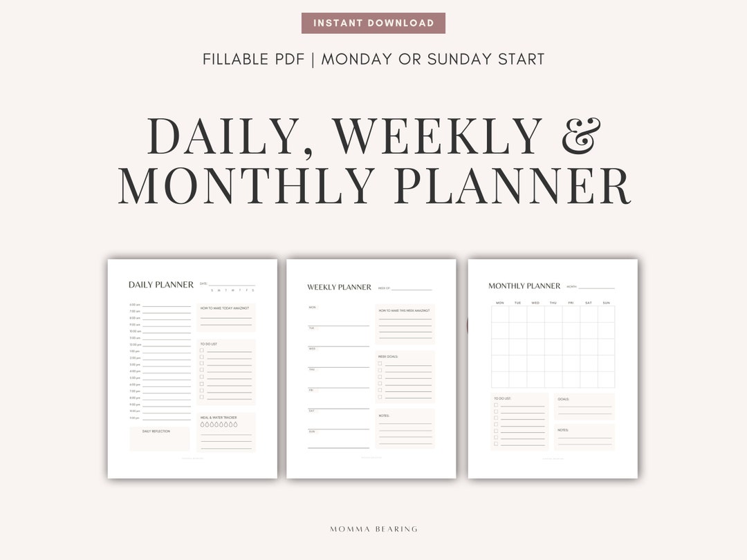 Printable Daily, Weekly, Monthly Planner, Personal Productivity Bundle ...