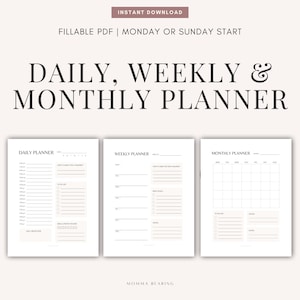 Printable Daily, Weekly, Monthly Planner, Personal Productivity Bundle ...