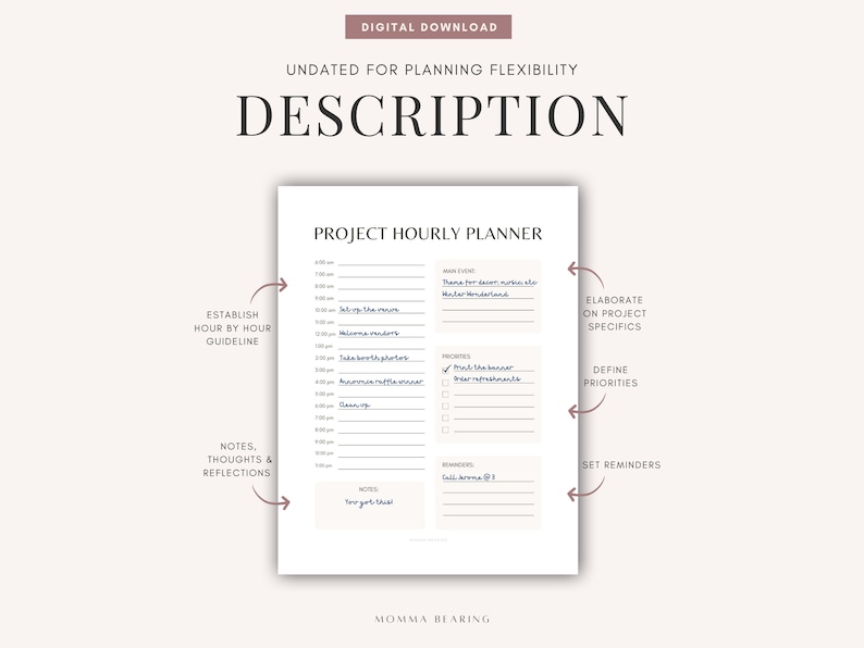 Hourly Project Planner Printable, Adult Time Block Organizer ...
