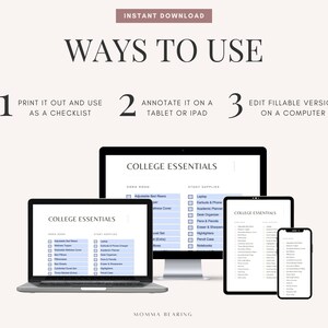 Best College Essentials Checklist, Printable Dorm Room Packing List A4 ...