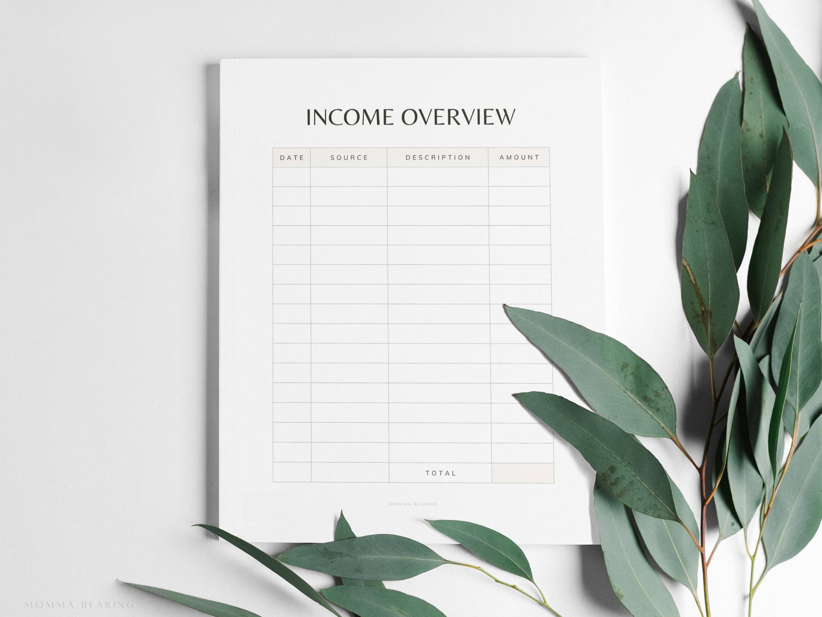 Income Overview Printable, Income Tracker, Money Management, Monthly ...