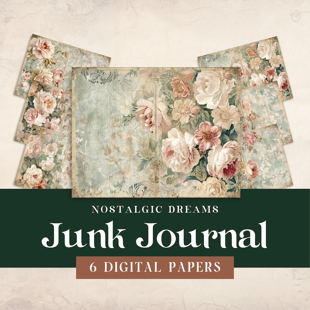 Shabby Chic Digital Paper, Printable Junk Journal, Romantic Vintage ...