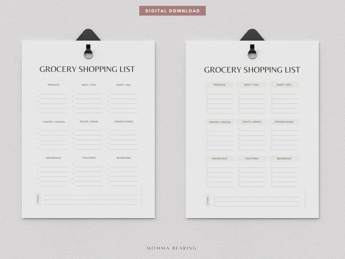 Grocery Shopping List Printable, Weekly Food Shopping PDF, DIY Kitchen ...
