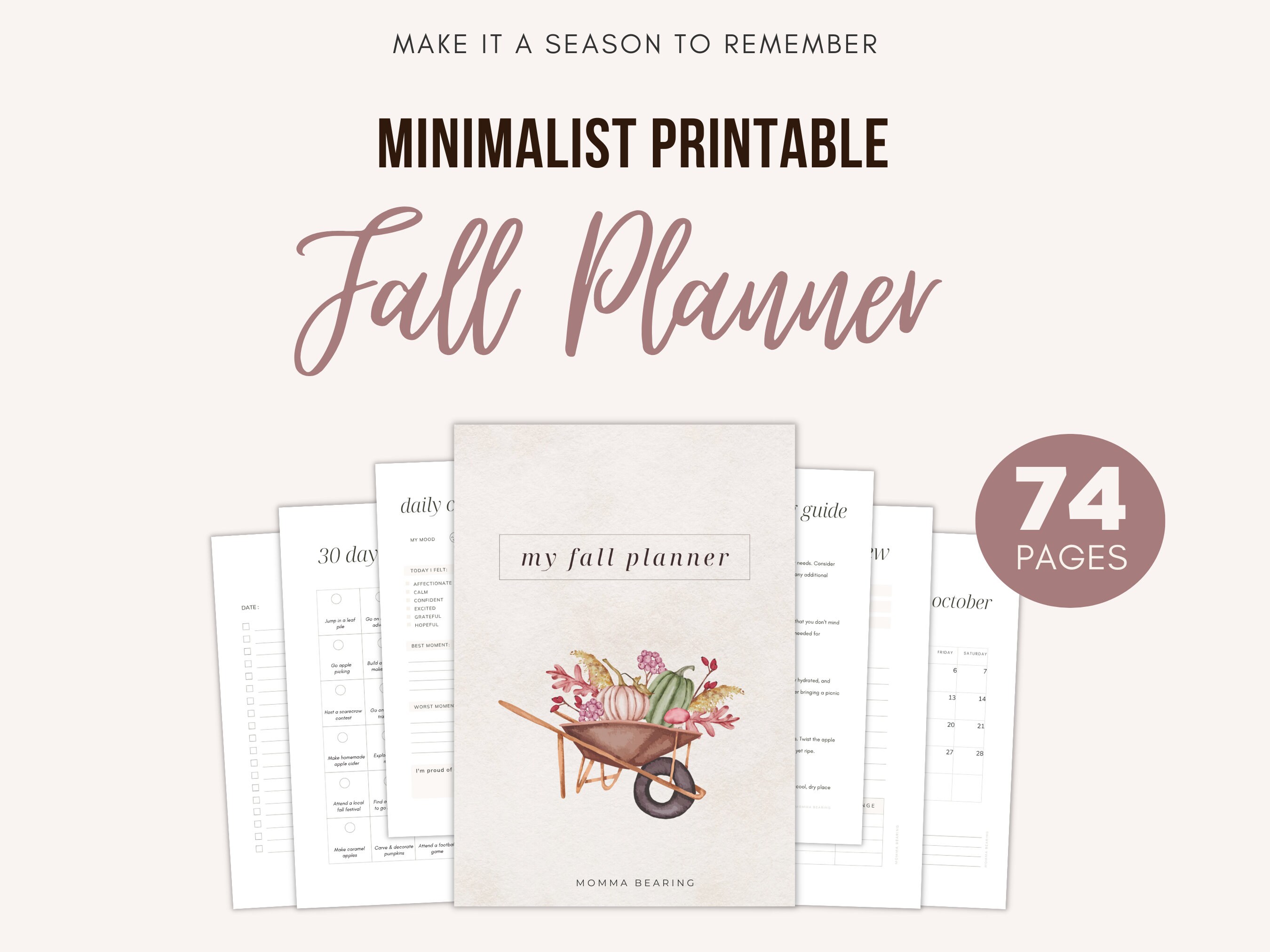Minimalist Printable Fall Planner, Watercolor Autumn Journal, Pumpkin ...