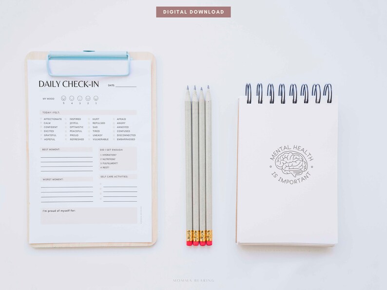 Daily Wellness Check In, Simple Printable Mood Tracker, Self Therapy ...
