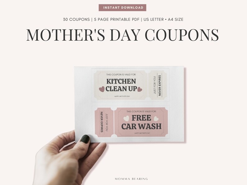 Printable Mother's Day Coupons, Best Gift From Child, Fun Mother's Day ...